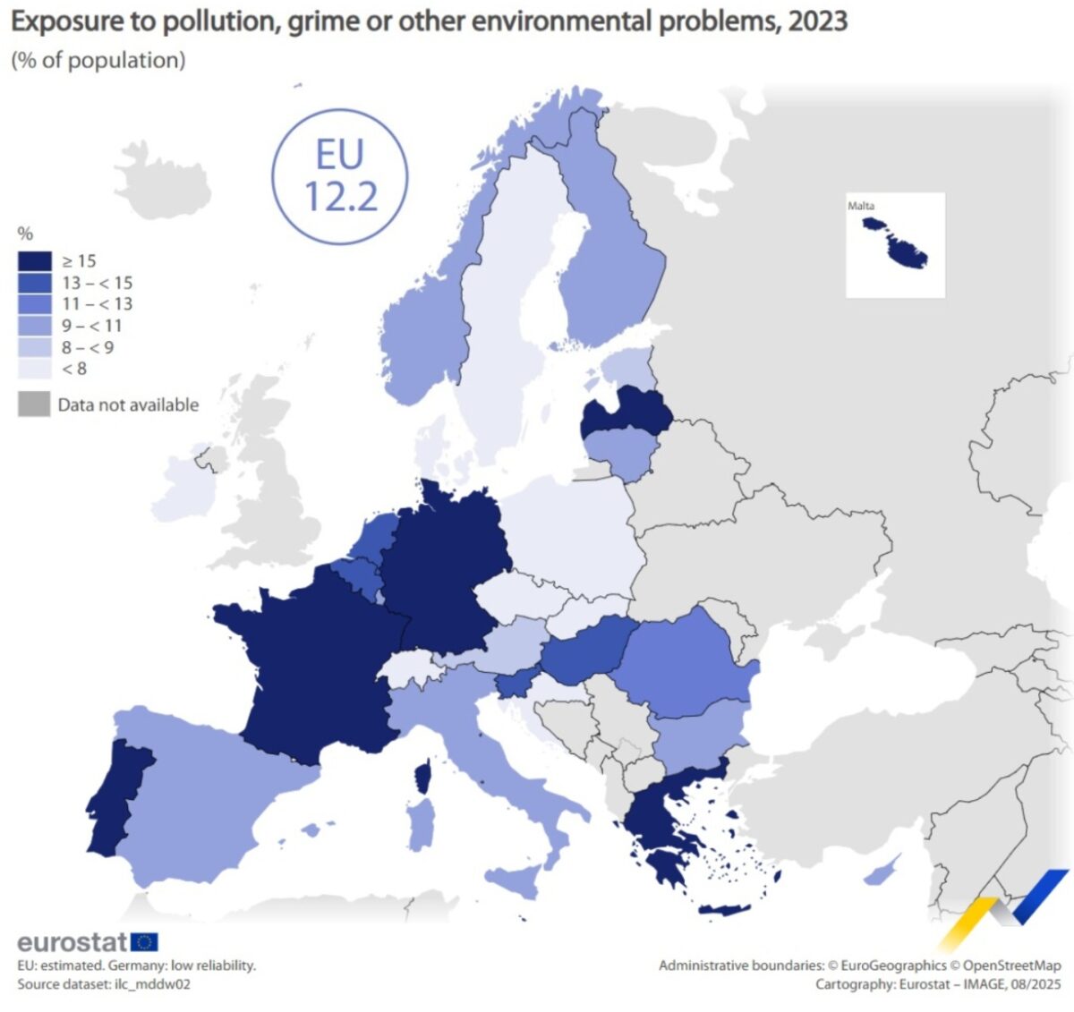 Eurostat: Δύο στους 10 Έλληνες ζουν σε περιοχές με υψηλό επίπεδο ρύπανσης